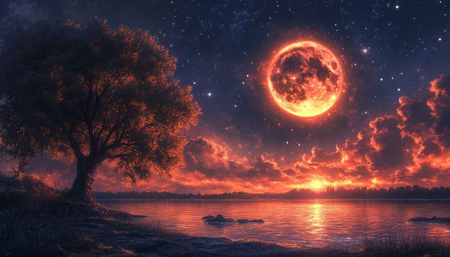 Full Moon Lake Tree Landscape 4K Desktop Wallpaper Aesthetic Background ...