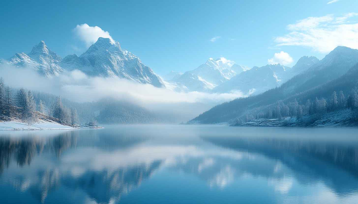 Snowy Mountains Lake Reflection 4K Desktop Background Free Wallpaper ...