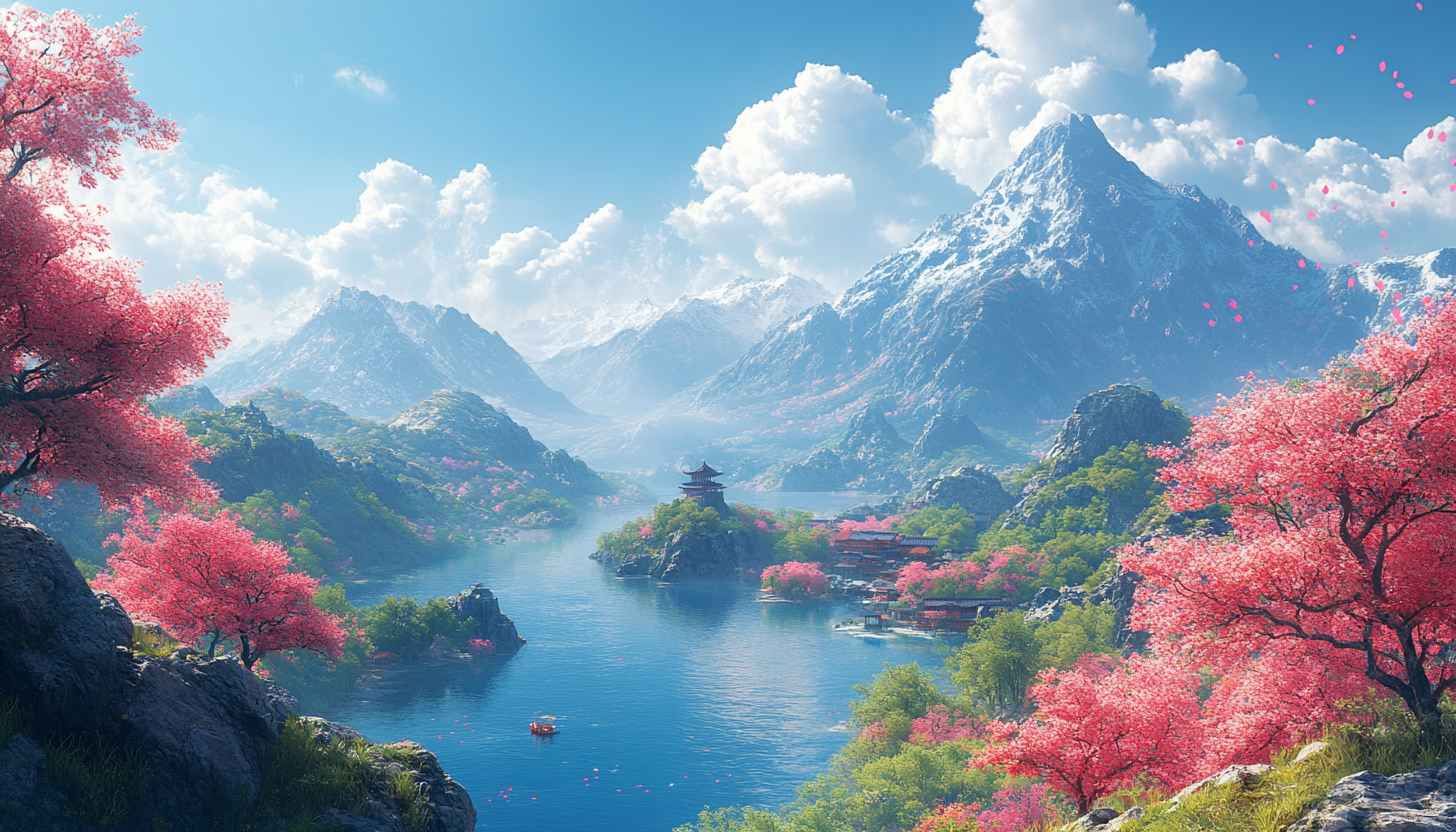 Japanese Spring Landscape 4K Desktop Wallpaper, Cherry Blossom Scenery ...