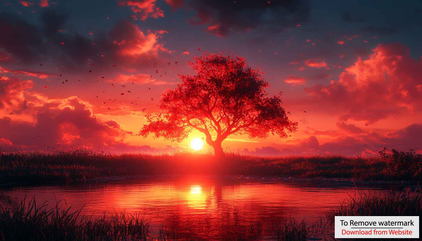 Red Sunset Tree Lake 4K Desktop Wallpaper Mobile Backgrounds - Art ...